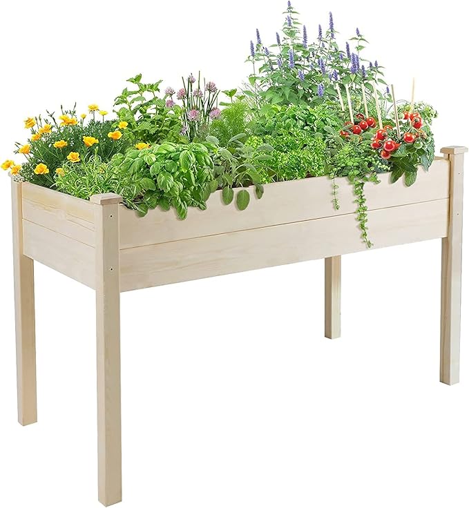 Crownland Outdoor 4 ft Stand-up Raised Garden Bed Wooden Garden Box fo ...